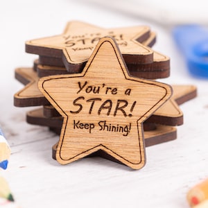 Personalised Christmas Class Name Badges, Wooden Stars, Teacher Pupil ...