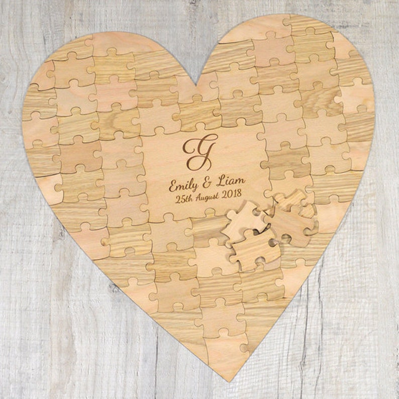 Personalized Heart Shaped Jigsaw Puzzle Piece Wooden Wedding | Etsy Personalized Heart Shaped Jigsaw Puzzle Piece Wooden Wedding | Etsy