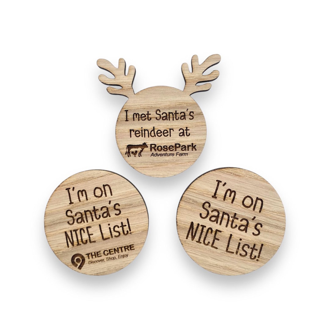 Santa's Grotto Badges - I'm on Santa's Nice List - Personalised Santa's ...