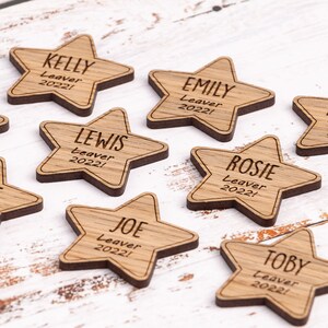 Personalised Christmas Class Name Badges, Wooden Stars, Teacher Pupil ...
