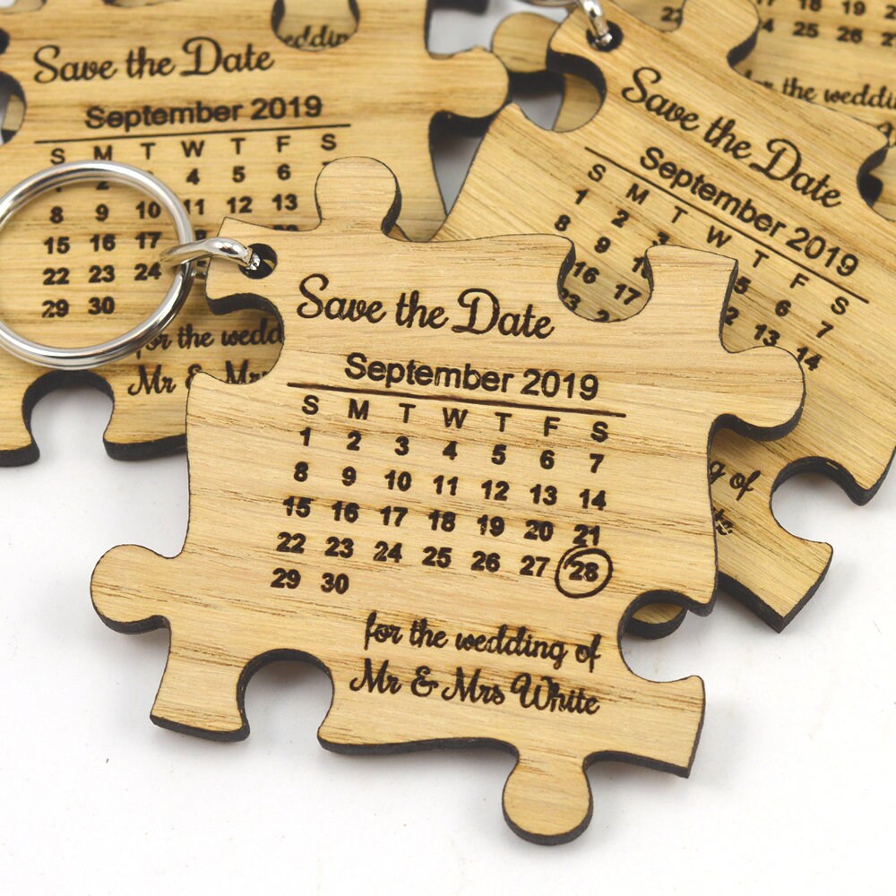 Wedding Save the Date Keyrings Wooden Jigsaw Puzzle Piece | Etsy