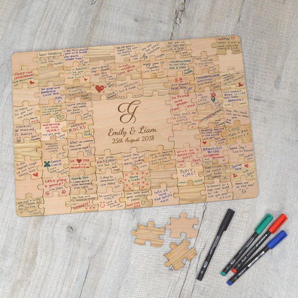 Personalised Wooden Wedding Jigsaw Puzzle Piece Guestbook - Etsy Singapore