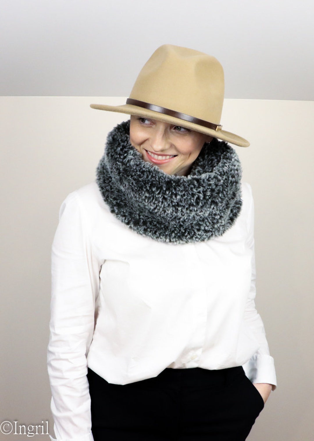 Hand-knit Black and White Infinity Snood – Cozy Winter Scarf for Women ...