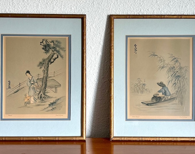 Pair Chinese Lithograph Prints by Ling Fu-yang Asian Art Picture Set ...