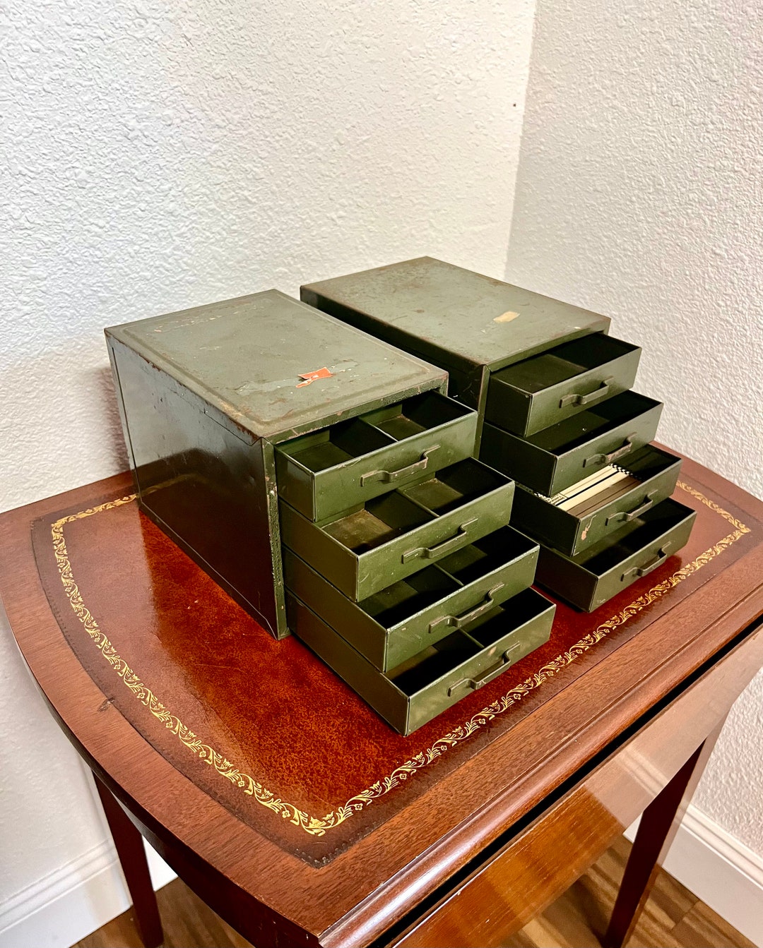 PAIR of Vintage Metal Post Office Stamp and Label Organizer Boxes TWO 4 ...