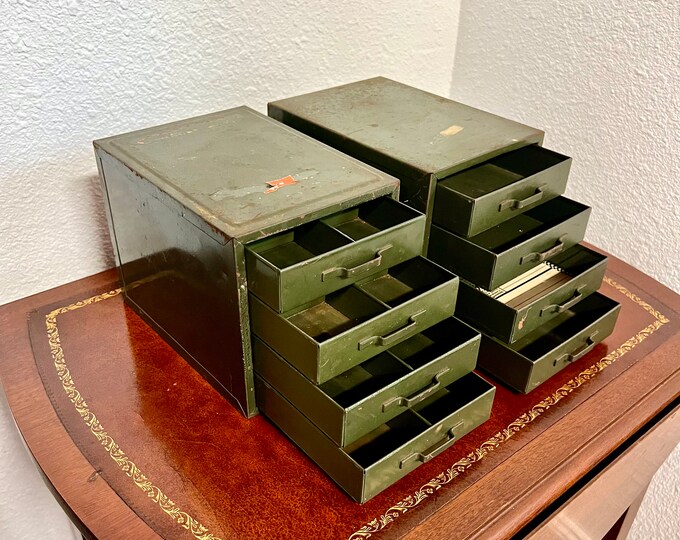 PAIR of Vintage Metal Post Office Stamp and Label Organizer Boxes TWO 4 ...