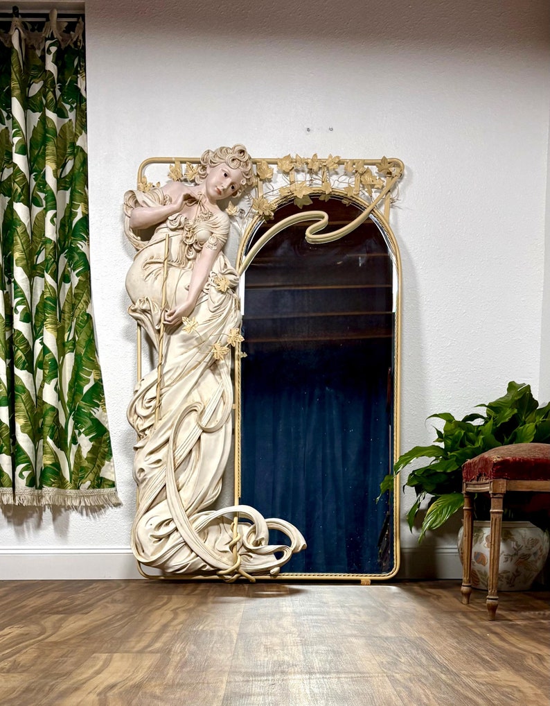 Art Nouveau Mirror With Life-size Woman Statue by Cote of France ...