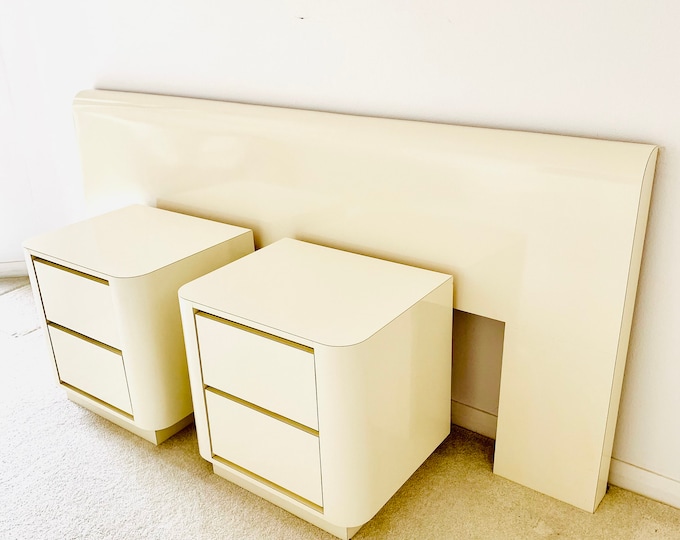 80s Postmodern Headboard Glossy Laminate Cream and Brass King - Etsy