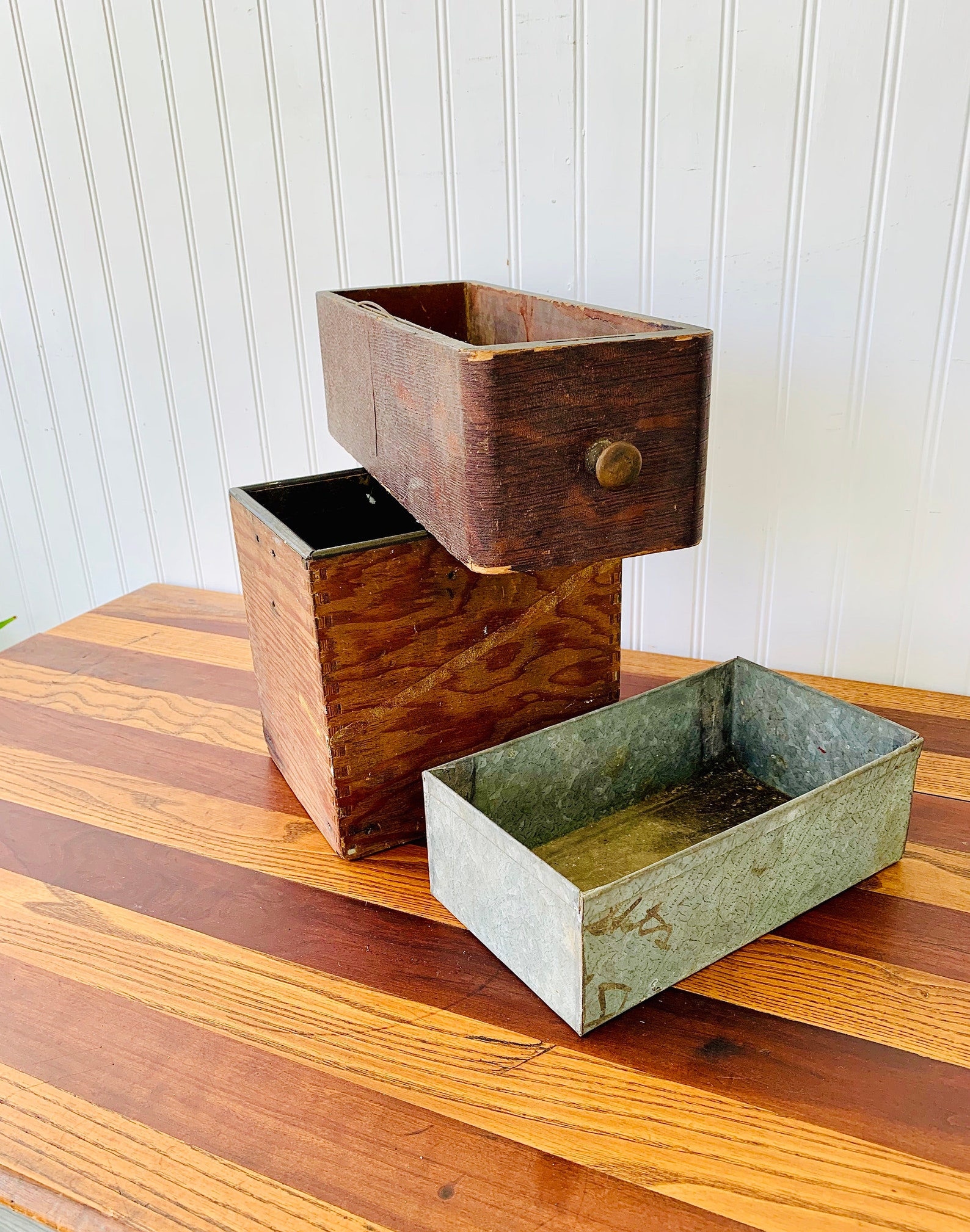 3 Antique Storage Boxes Office Supply Organizers for Tools and | Etsy