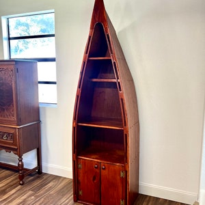 Vintage Wood Boat Bookshelf 85 Tall Coastal Nautical Lakehouse Canoe ...