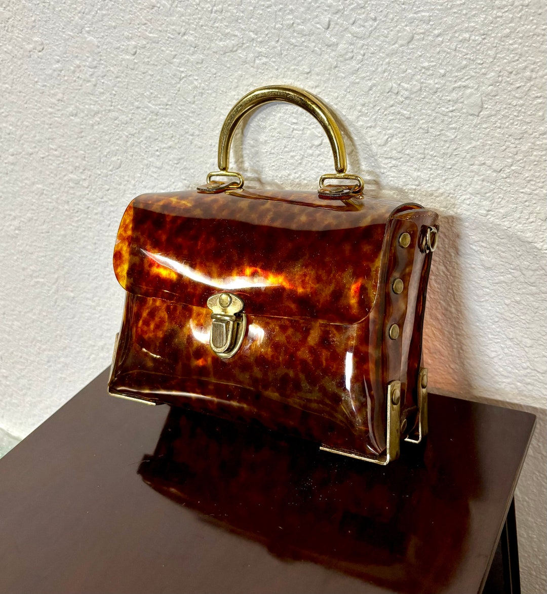 Vintage Faux Tortoise Shell Purse Small Top Handle Mid Century Handbag ...