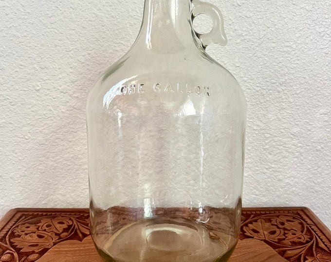 Vintage Gallon Jug Large Clear Glass Whiskey Bottle Thumb Finger Hole ...