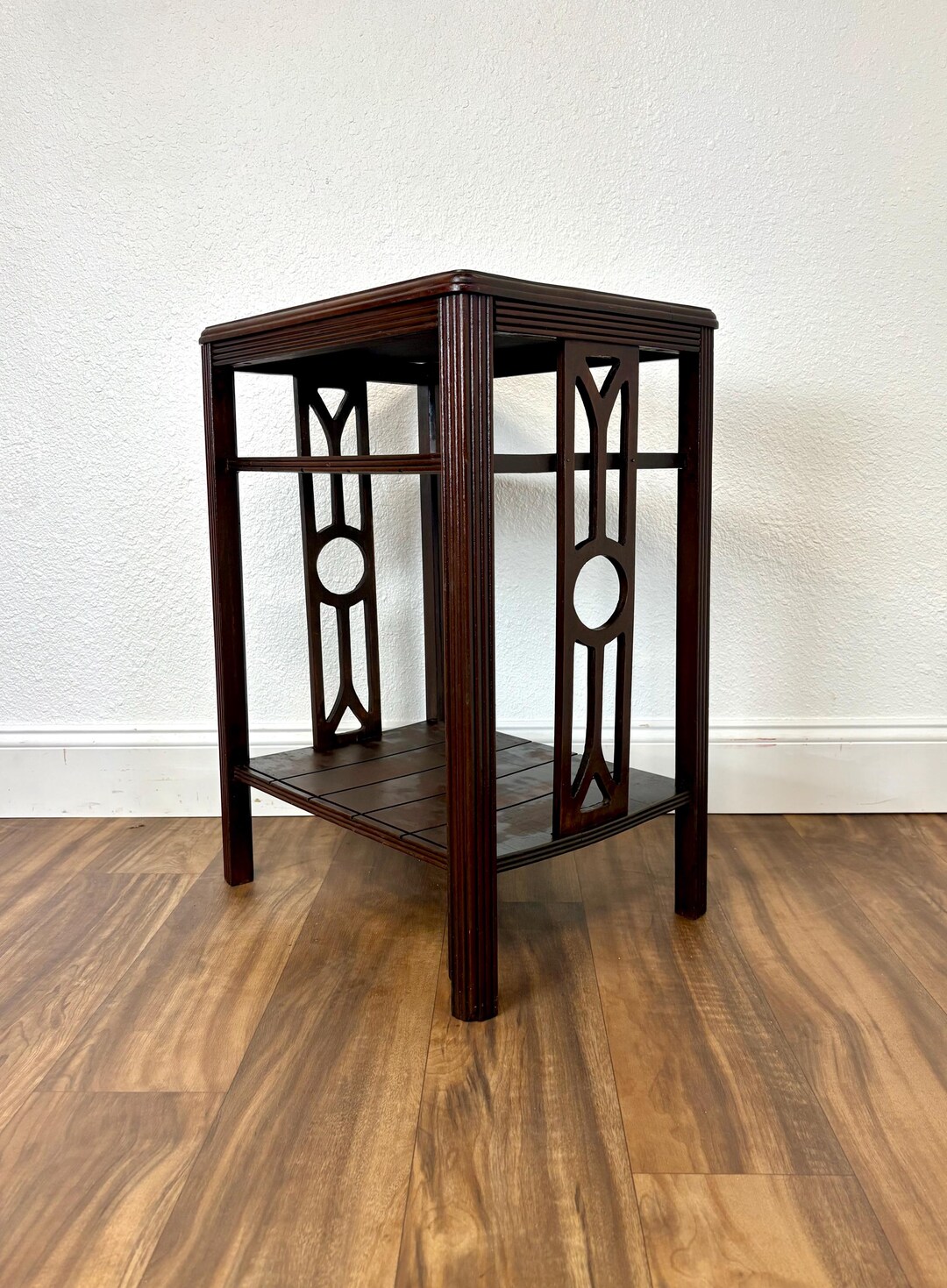 Antique Art Deco Table With 3 Shelves in Mahogany With Geometric Side ...