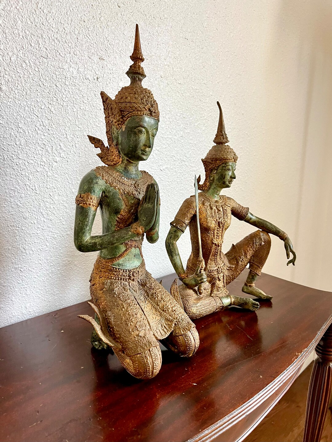 Antique Siamese Statues 1930s Pair Large Bronze 16” and 14” Thai Prince ...