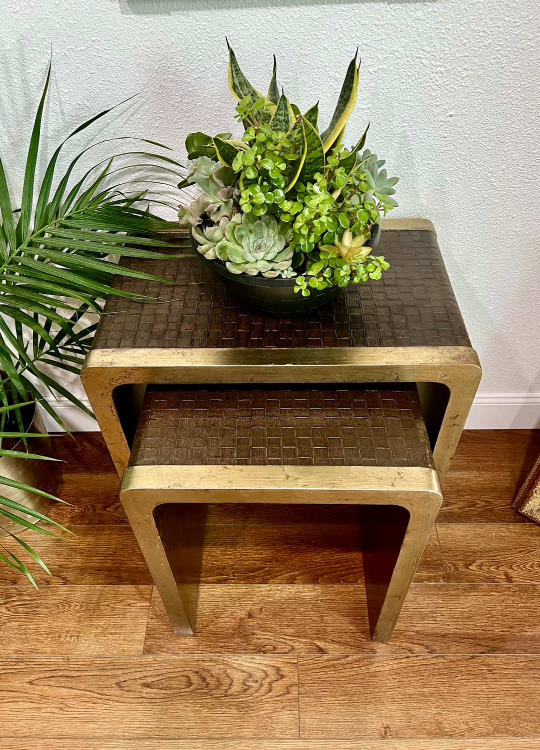 Waterfall Nesting Tables 80s Mid Century Set of 2 Woven Leather Karl ...