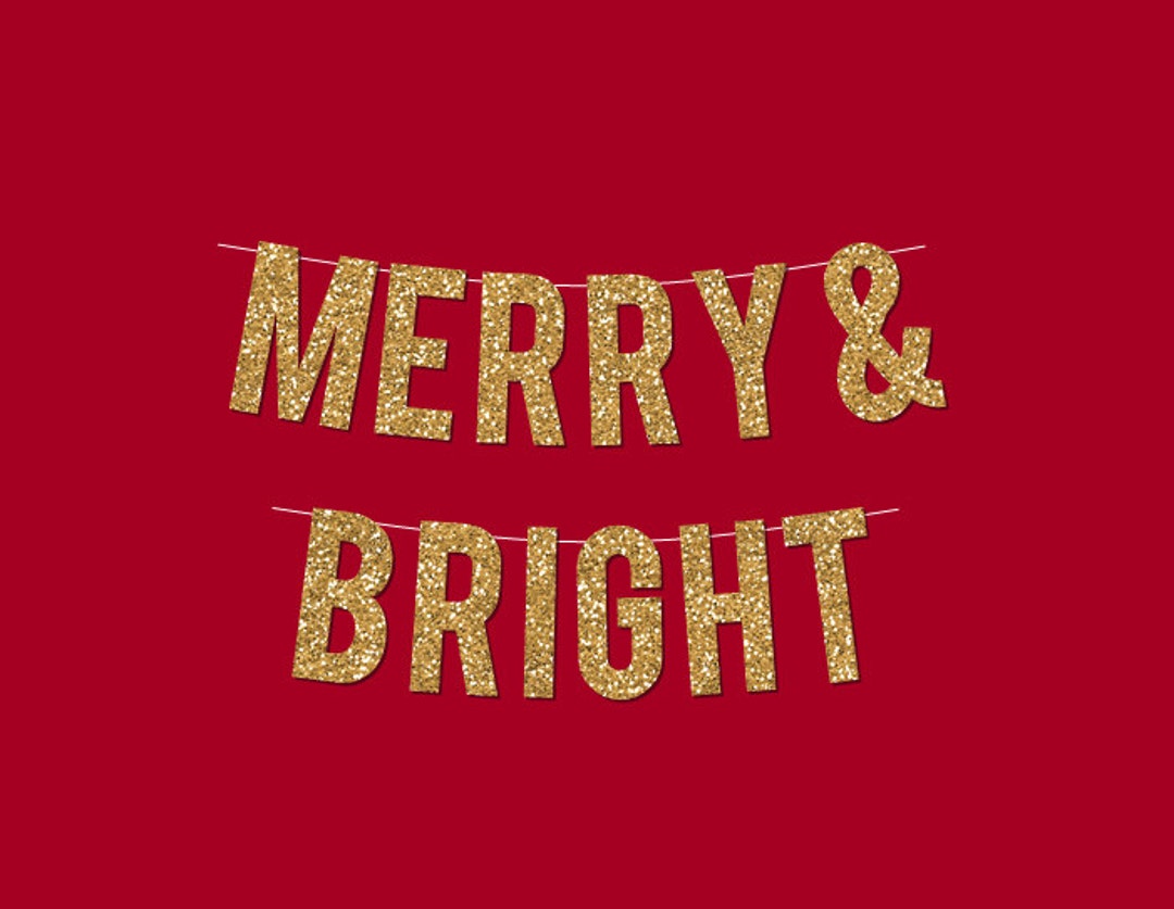 Gold Sparkly "merry & Bright" DIY Christmas Banner - Digital Printable ...