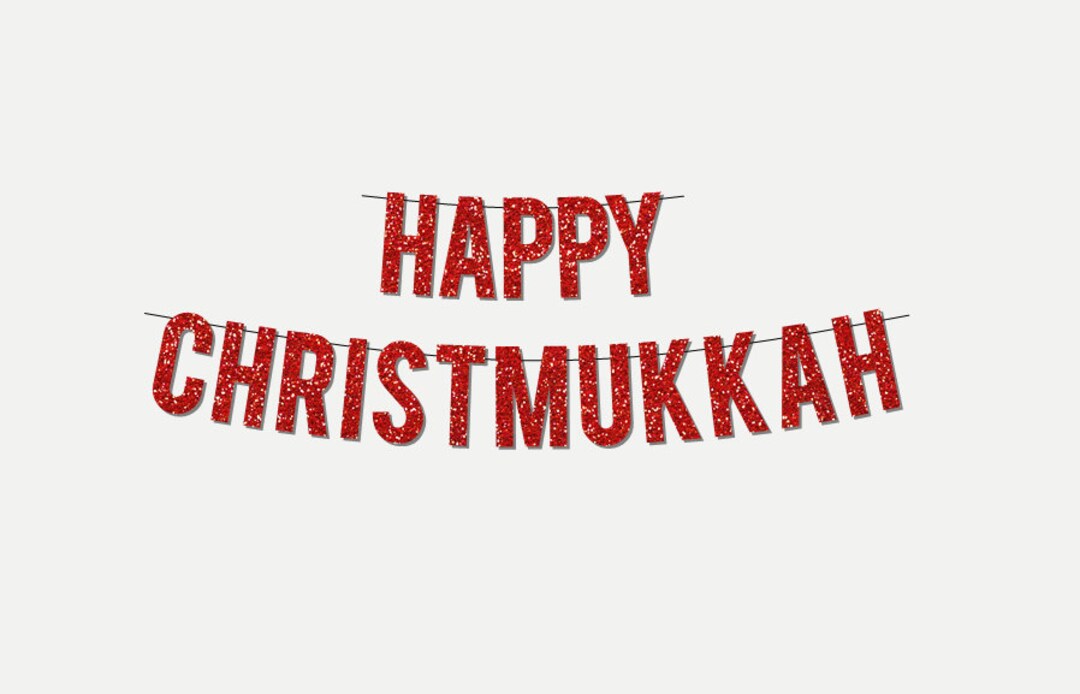 Red Sparkly happy Christmukkah DIY Banner Digital Printable Instant ...