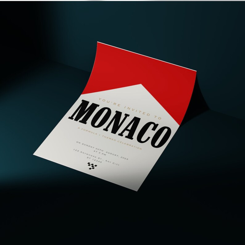 Formula 1 Invite Template, Formula 1 Party, Racing Birthday, Monaco ...