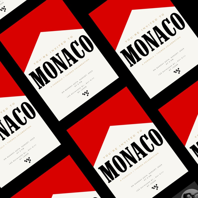 Formula 1 Invite Template, Formula 1 Party, Racing Birthday, Monaco ...