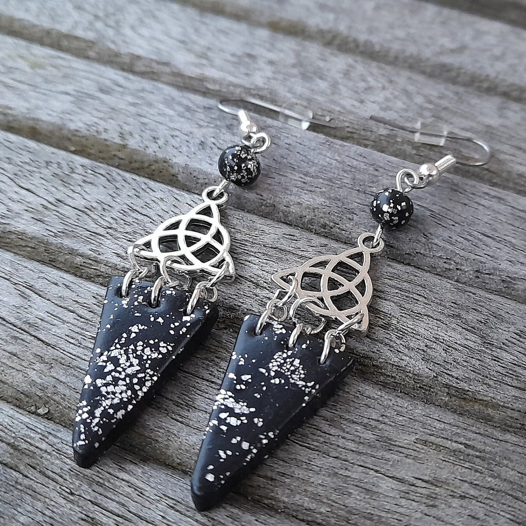 Trinity Knot Charm and Long Triangle Earrings Celtic Polymer Clay ...
