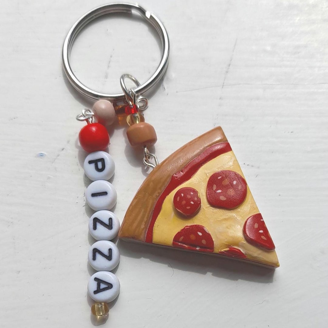 Pepperoni Pizza Slice Keyring/keychain Polymer Clay Food Novelty Beaded ...