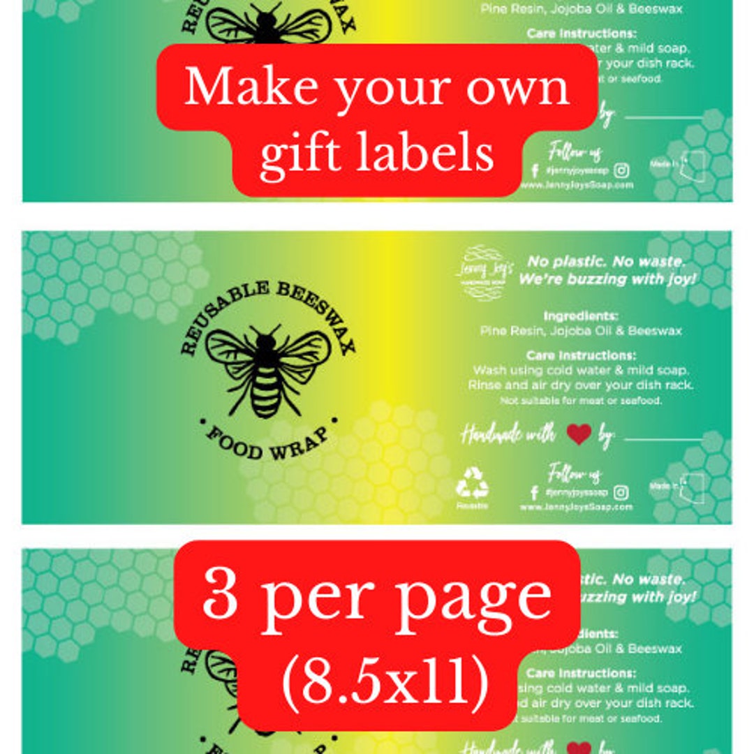 Beeswax Wrap Gift Label Template: Eco-friendly Printable (PDF, JPG) - Etsy