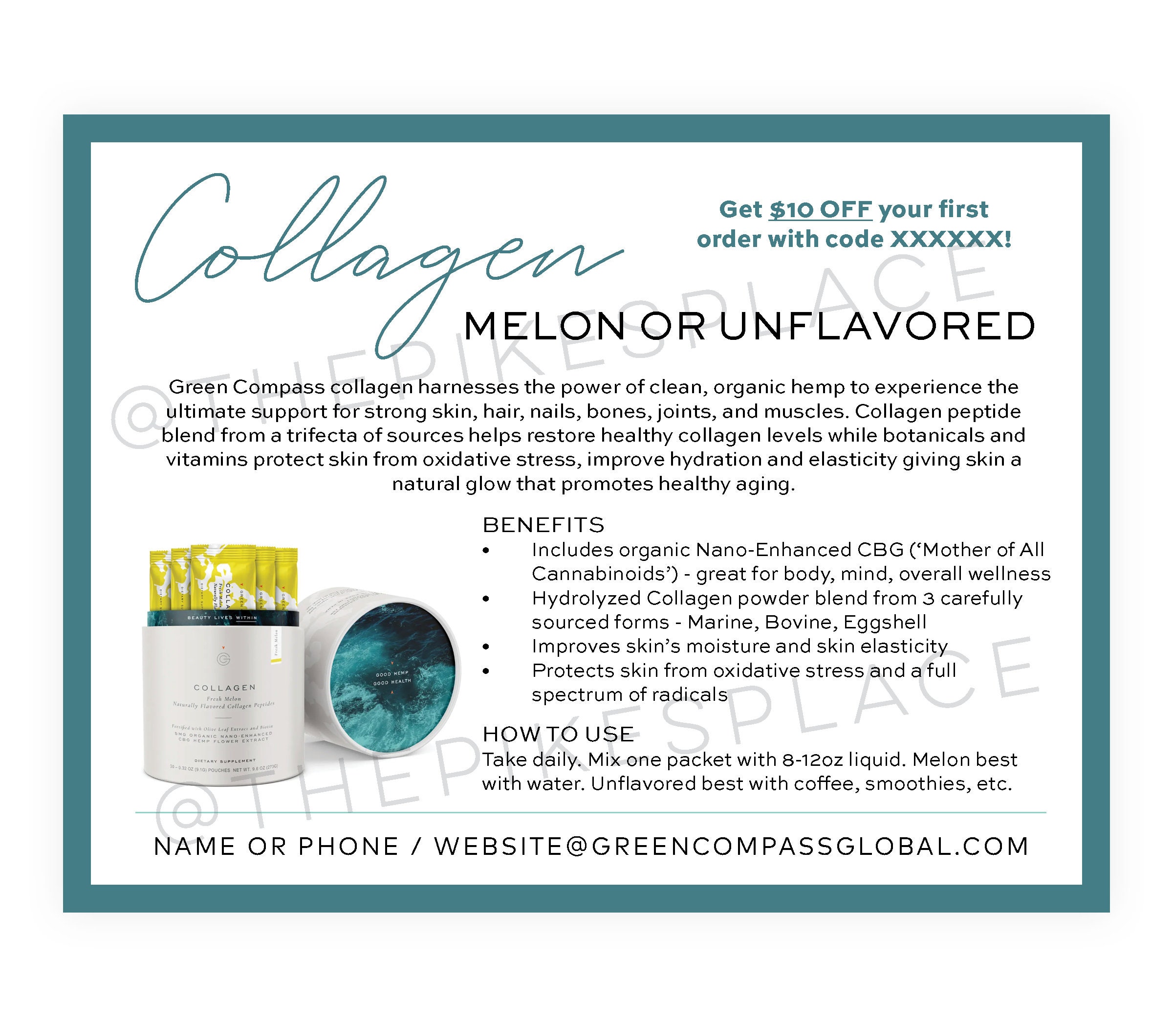 DIGITAL FILE - 4 up - Green Compass Collagen - Personalized Tip Card - Etsy