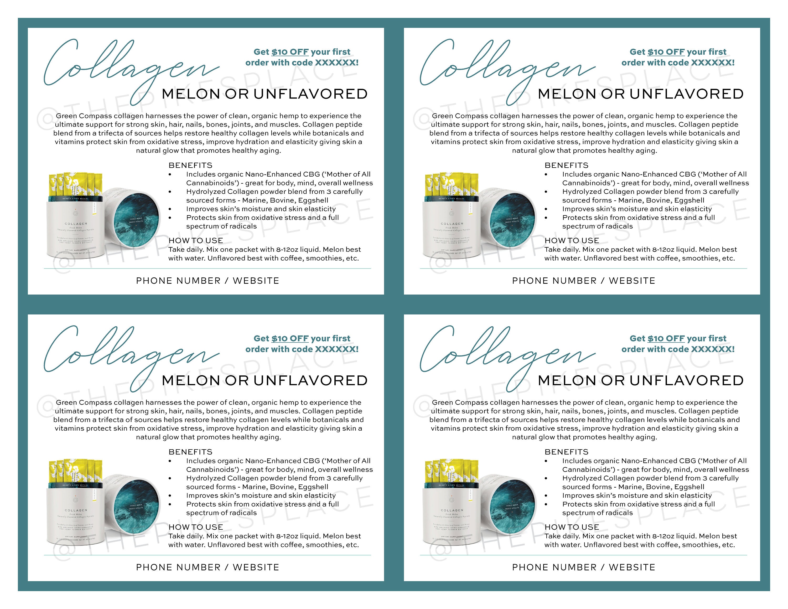 DIGITAL FILE 4 up Green Compass Collagen Personalized Tip Card - Etsy