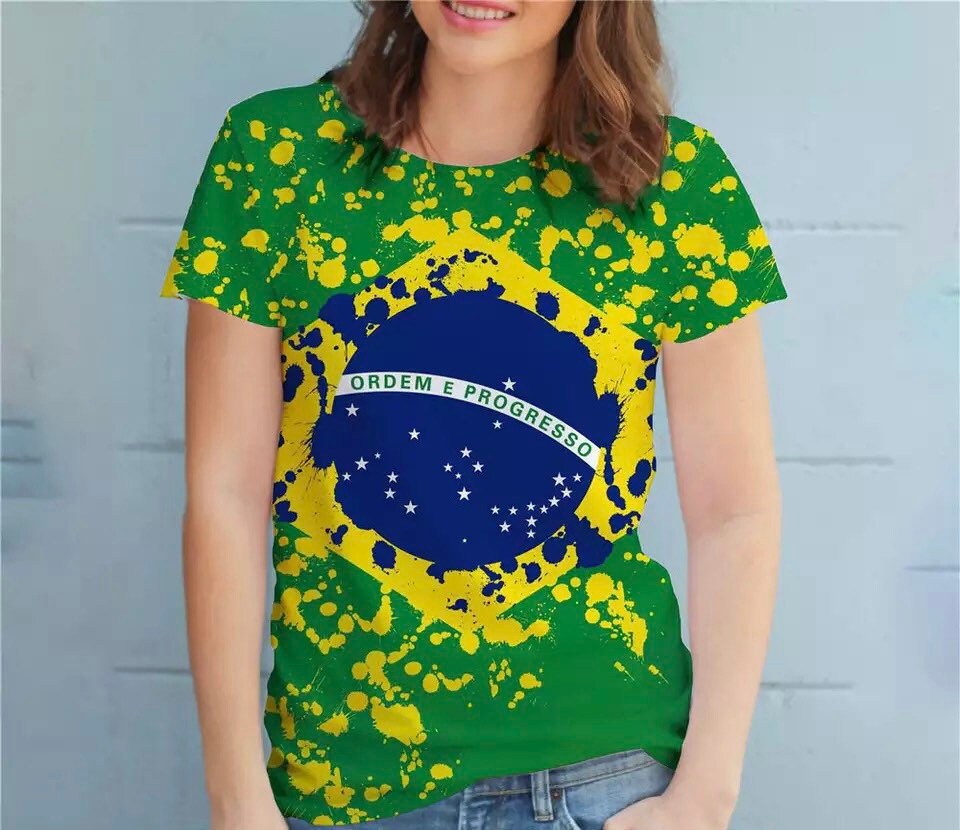 Brazil Flag Short Sleeves T-Shirt Women 3D Printed | Brazil 2022 World ...