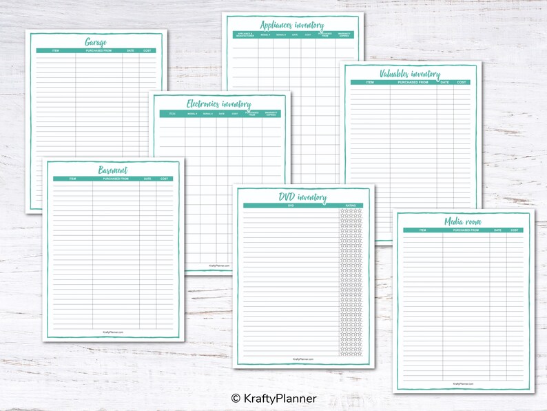 Home Inventory Planner Printable Household Asset Tracker, Property ...