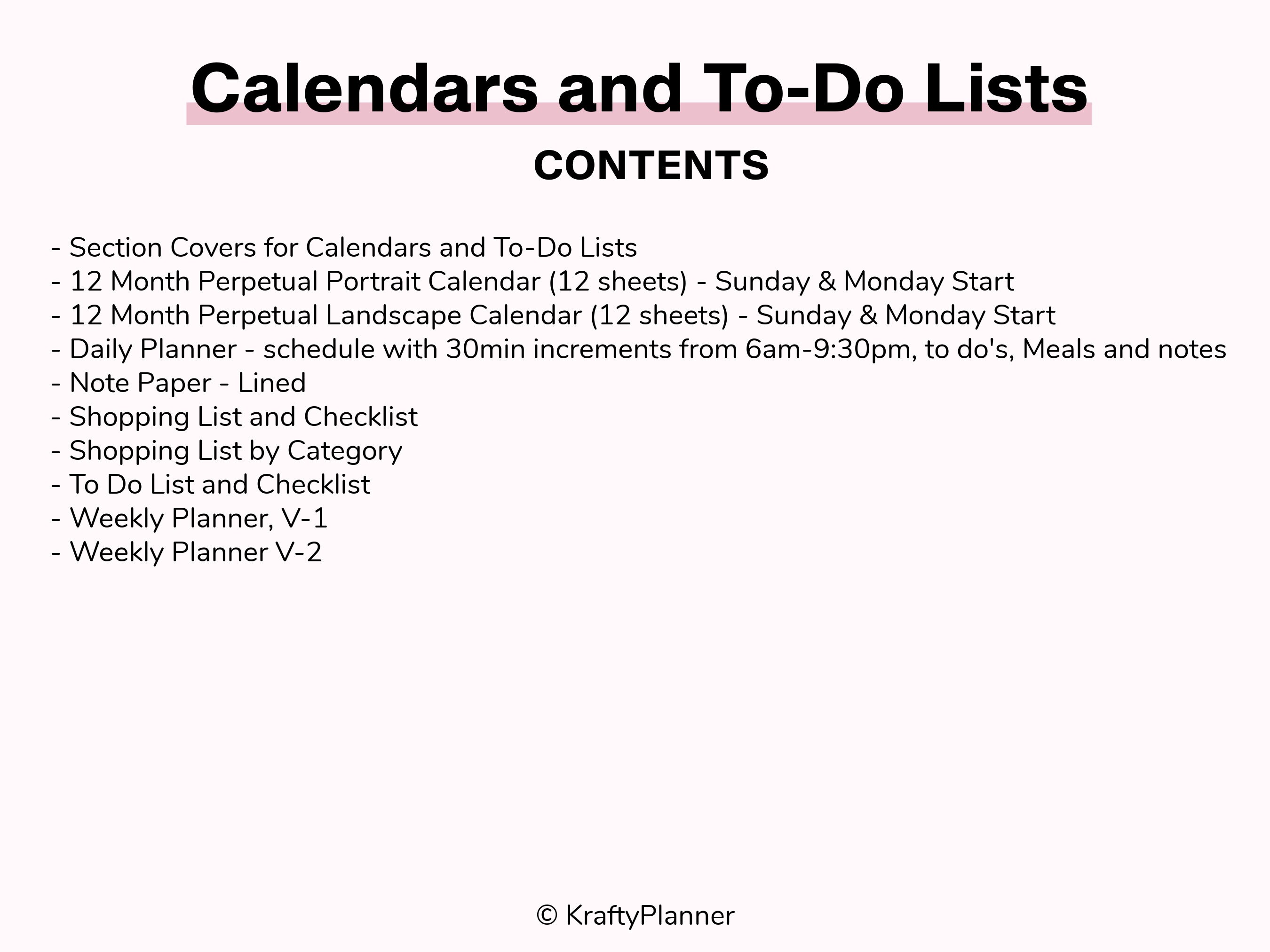 Calendars and To-do List Planner Pack 69 Pages - Etsy