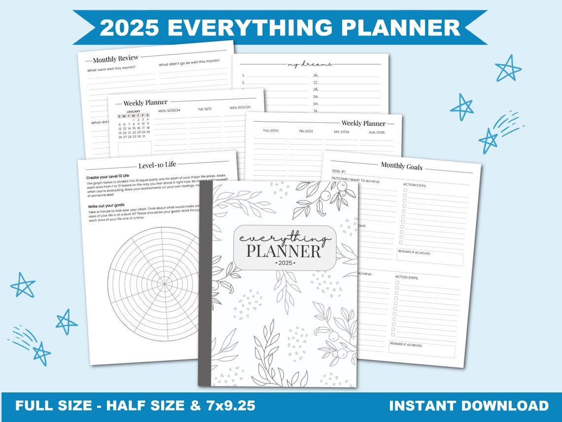2025 Everything Planner Printable PDF Minimalist Monthly, Weekly, and ...