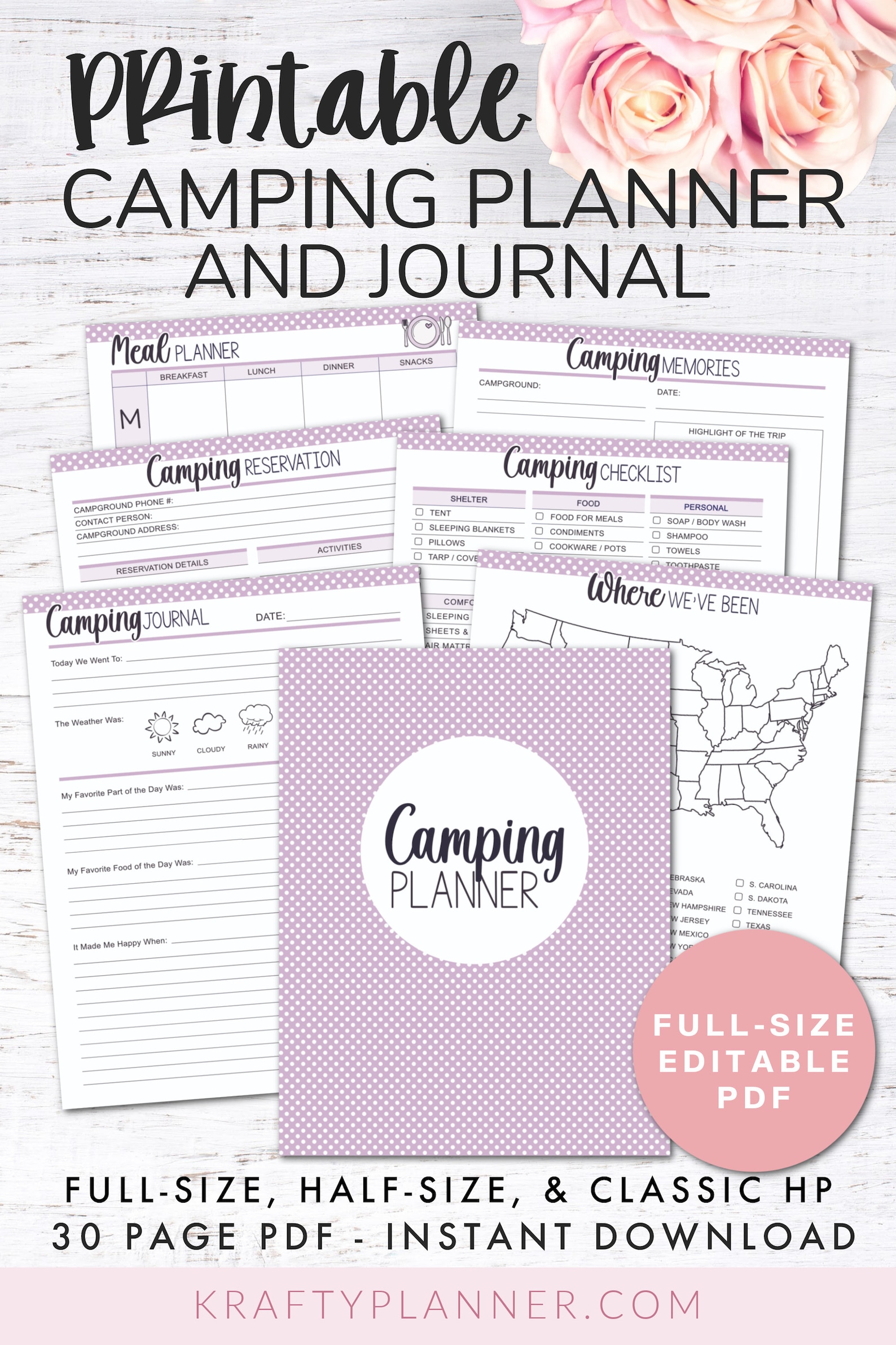 Camping Planner and Journal Editable PDF Purple - Etsy