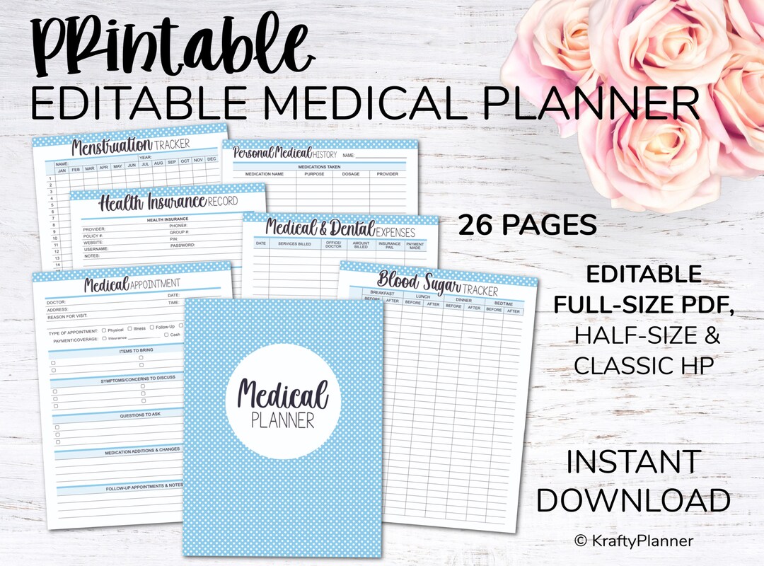 Medical Planner Printable Health Organizer Doctor Appt Tracker Health ...
