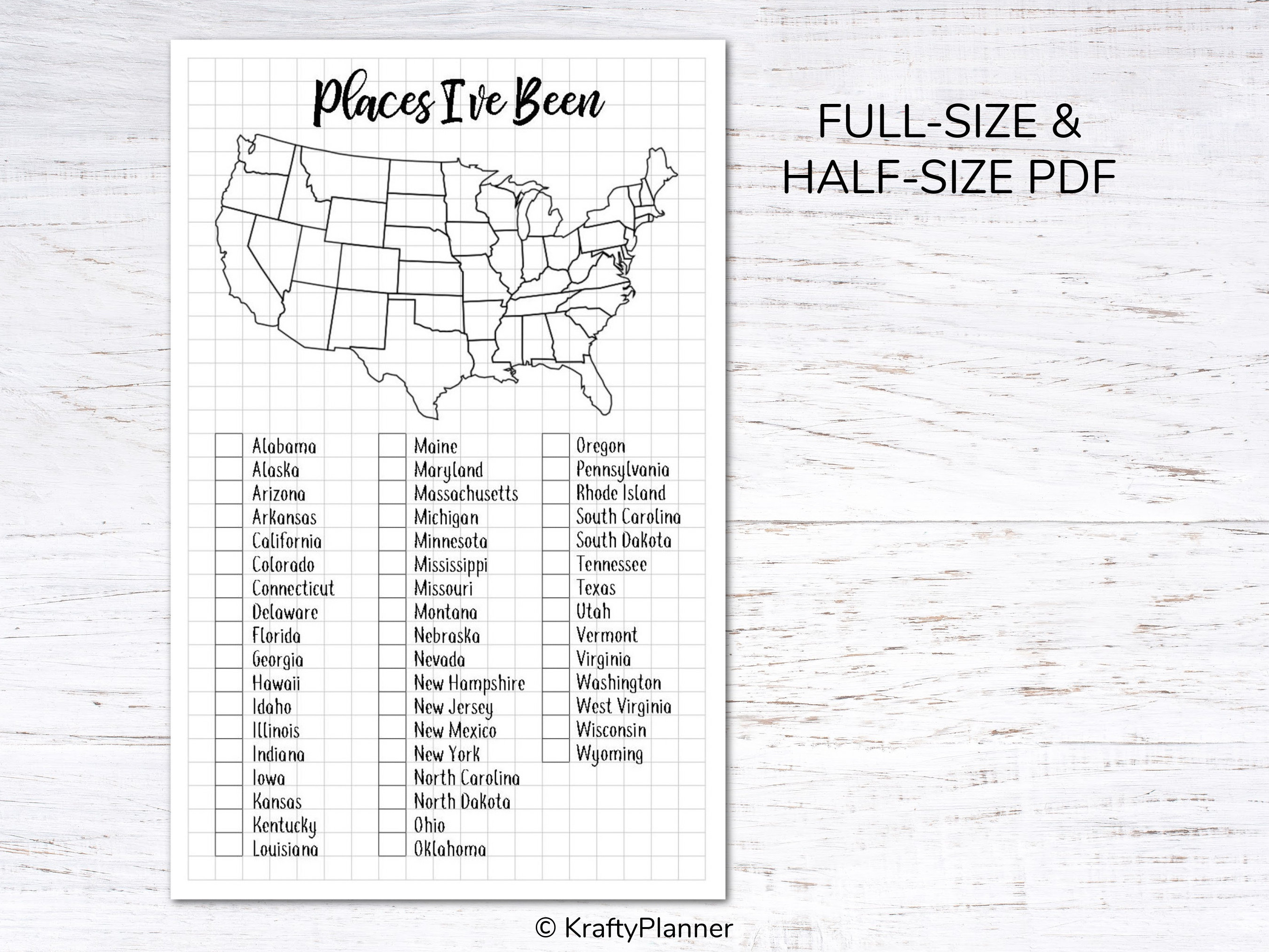 Places I've Been USA Map Printable - Etsy