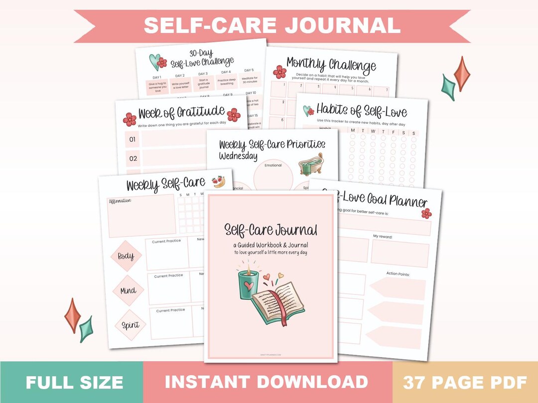 Self-care Journal Printable, Guided Self-love and Wellness Planner ...