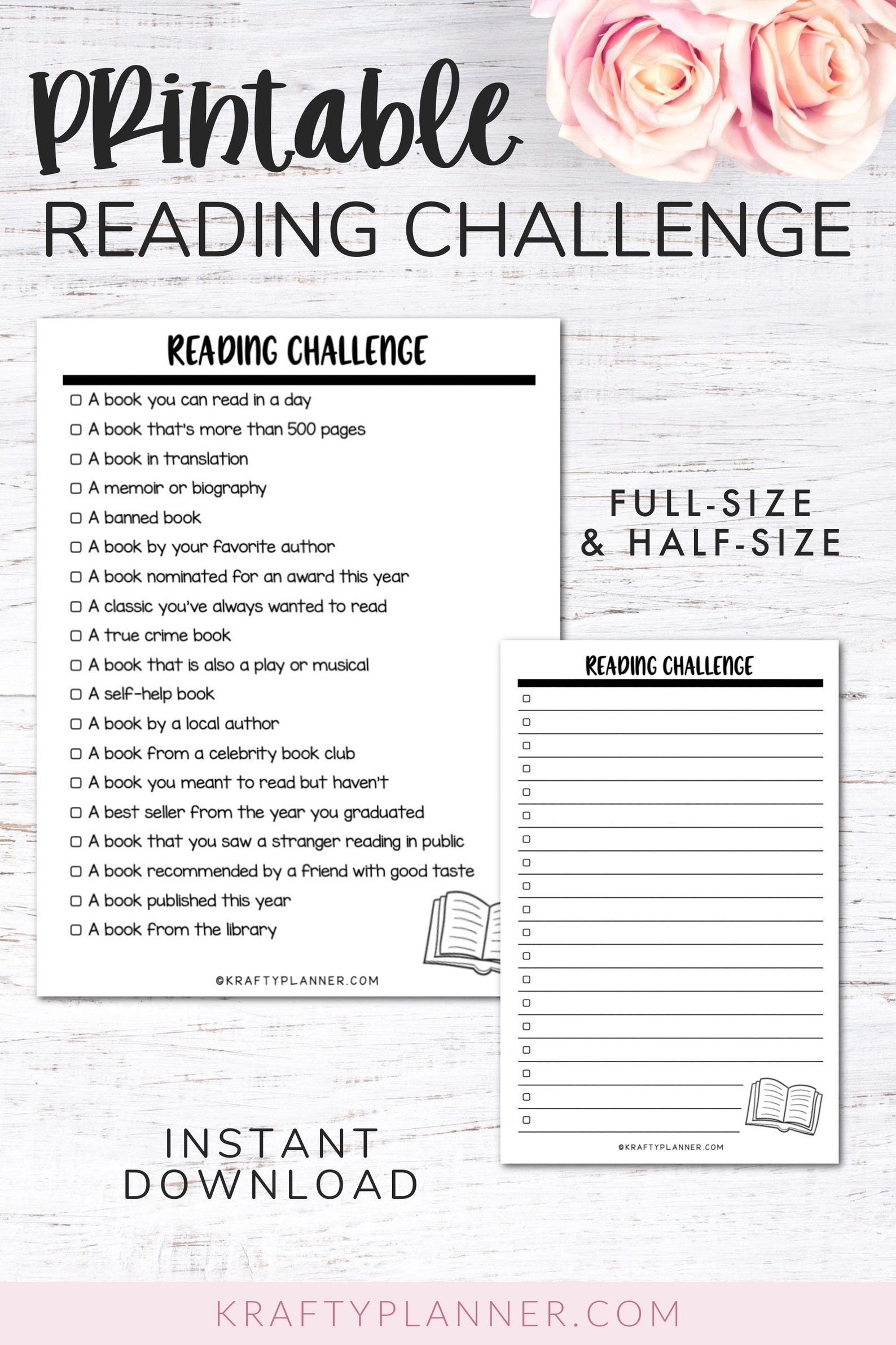 Reading Challenge Printable - 4 Sheets - PDF - Etsy