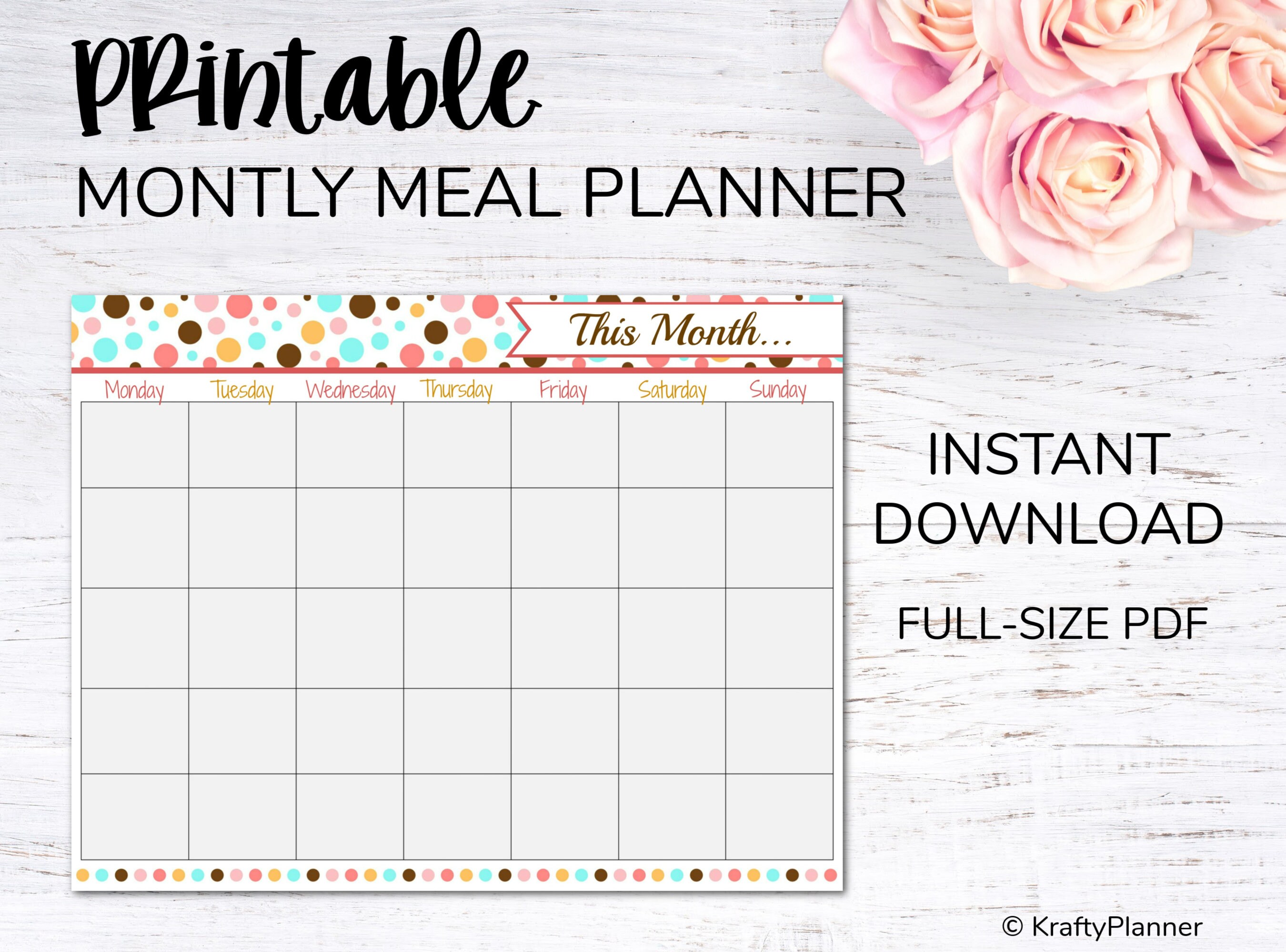 Printable Monthly Menu Planner - Etsy