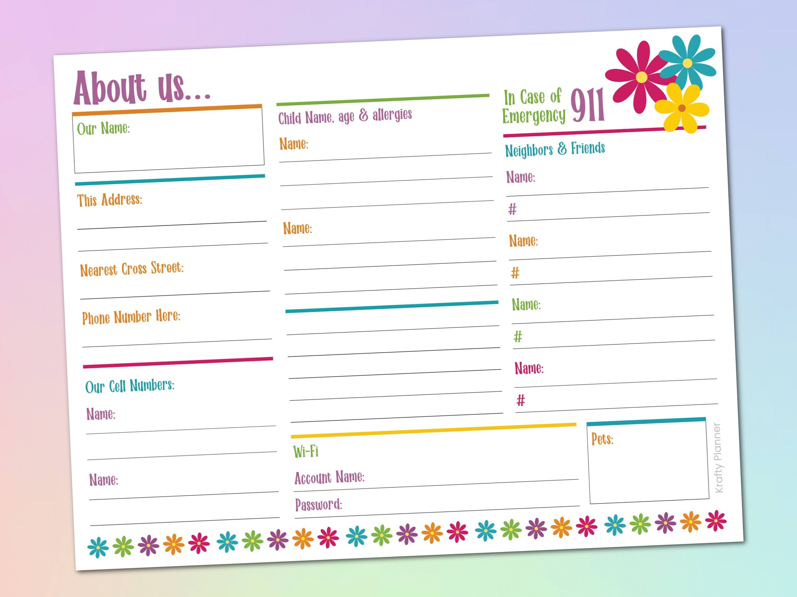 About Us... Family Reference Information Sheet Printable PDF ...