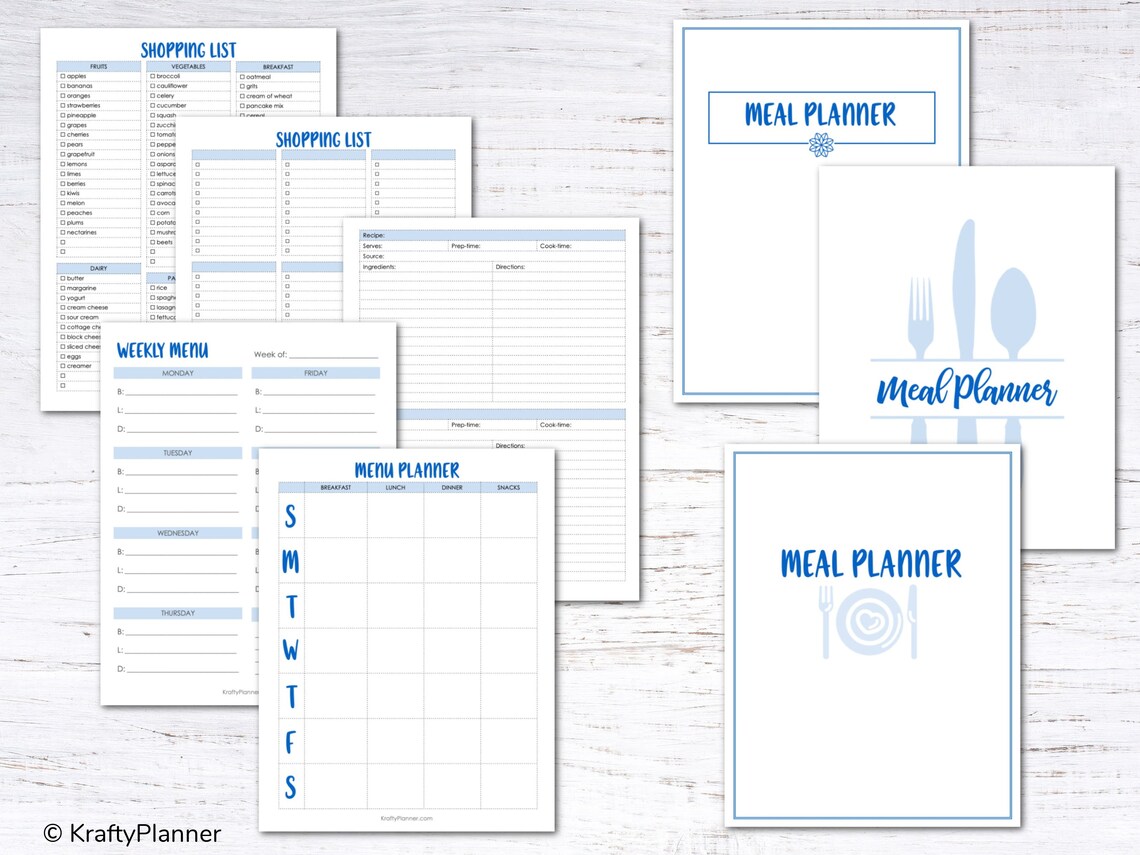 Menu Planner Printables: Black - PDF Instant Download - Etsy
