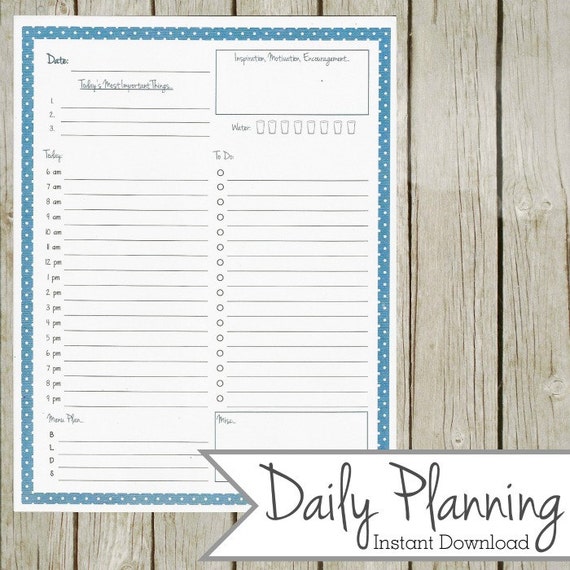 Daily Planning Page Blue Instant Download | Etsy