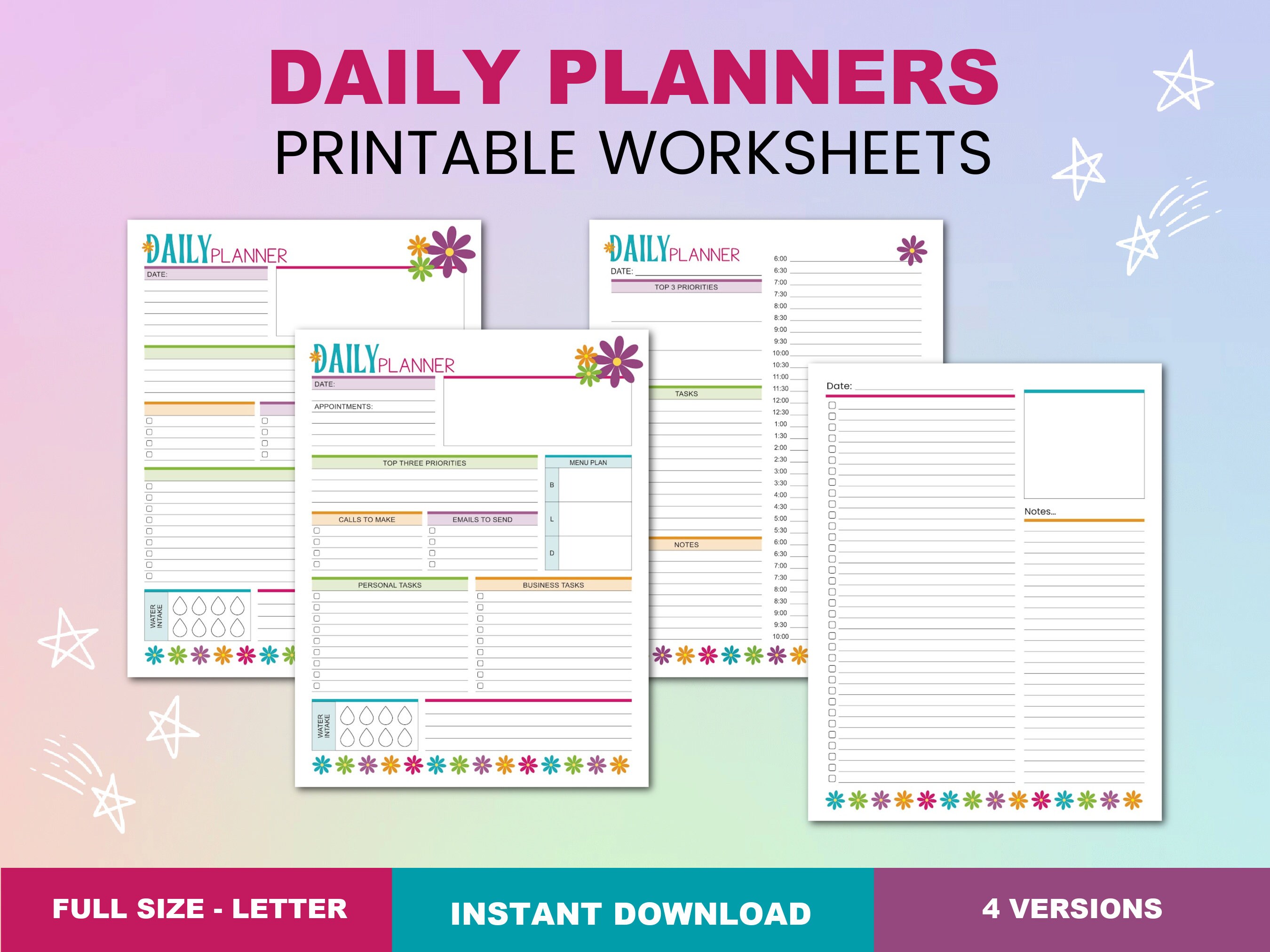 Daily Planner Inserts: Worksheets to Streamline Your Daily Schedule and ...