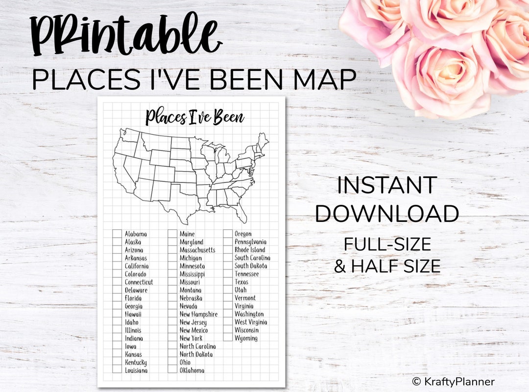 Places I've Been USA Map Printable - Etsy