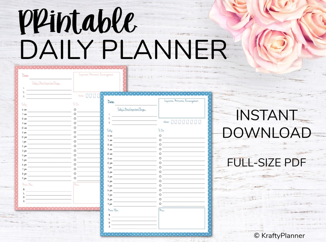 Daily Planning Page - Pink - Instant Download - Etsy