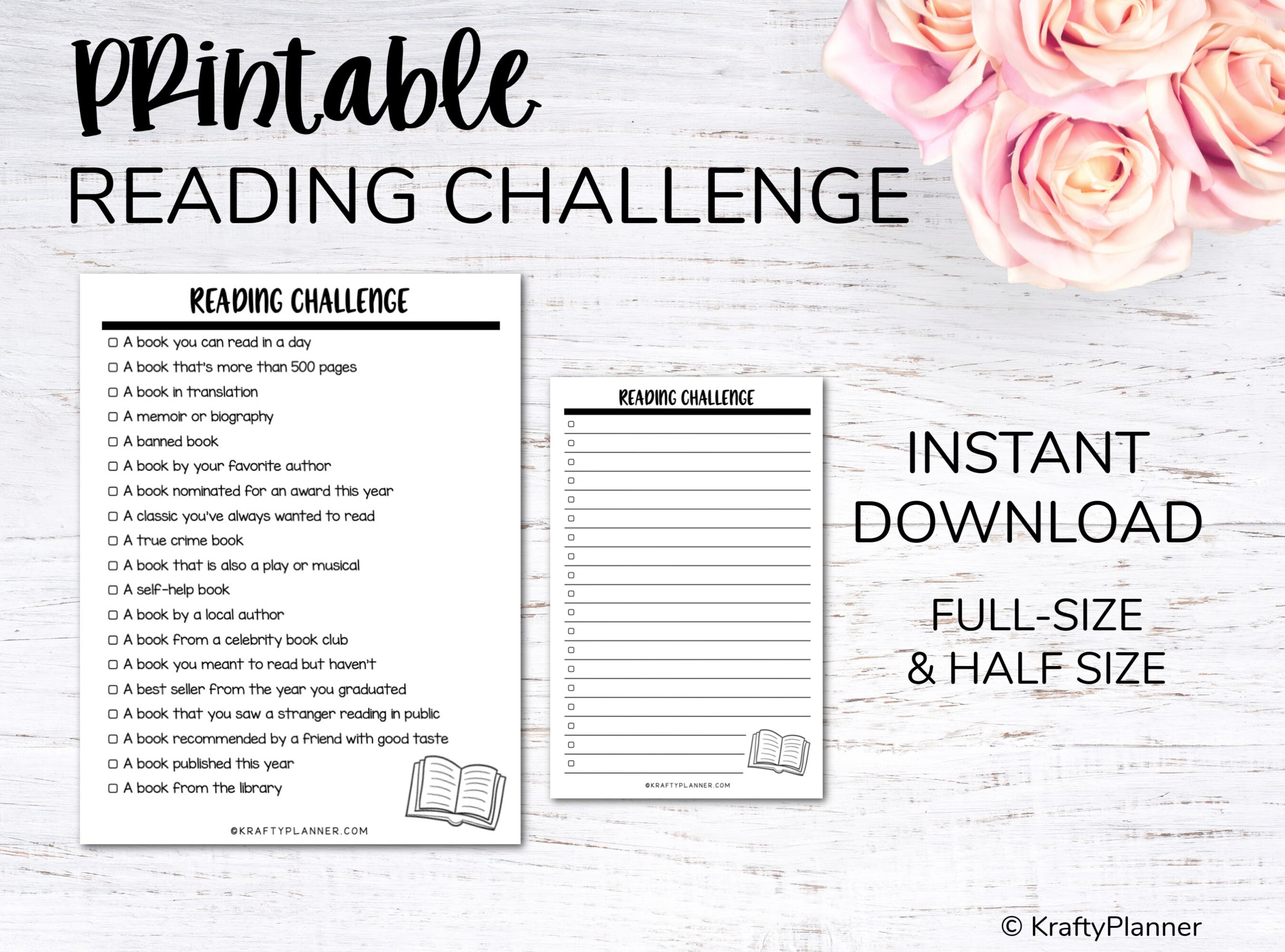 Reading Challenge Printable - 4 Sheets - PDF - Etsy