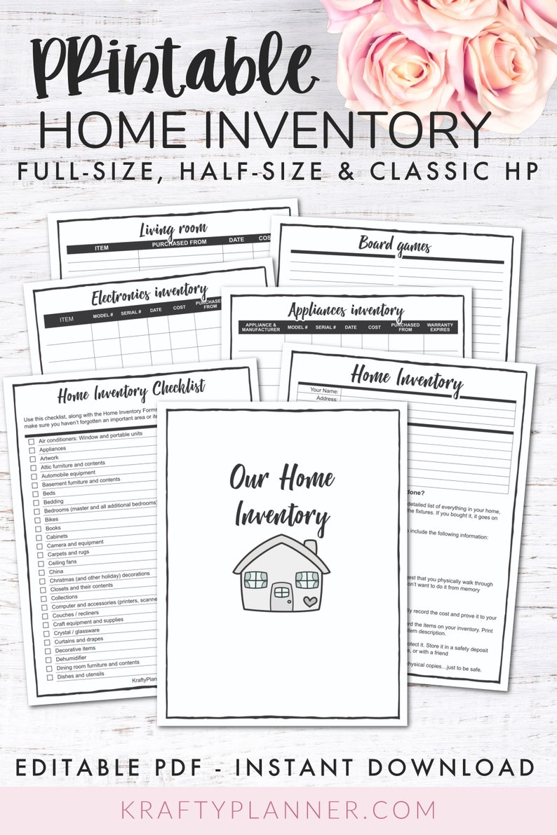 Home Inventory Planner Printable Household Asset Tracker, Property ...