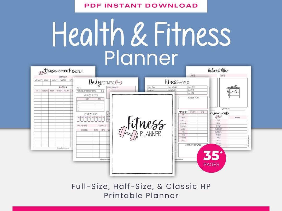 Health and Fitness Planner Weight Loss Tracker Exercise Tracker Fitness ...