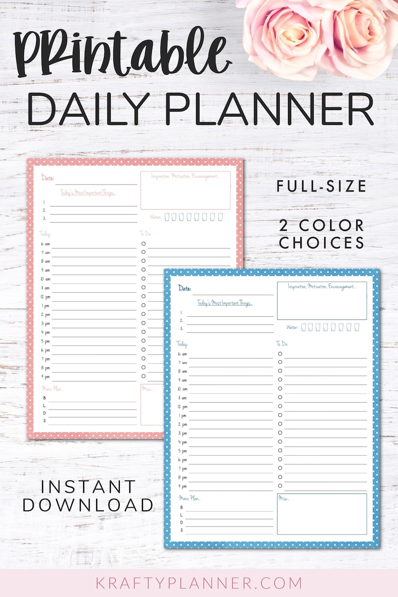 Daily Planning Page - Pink - Instant Download - Etsy