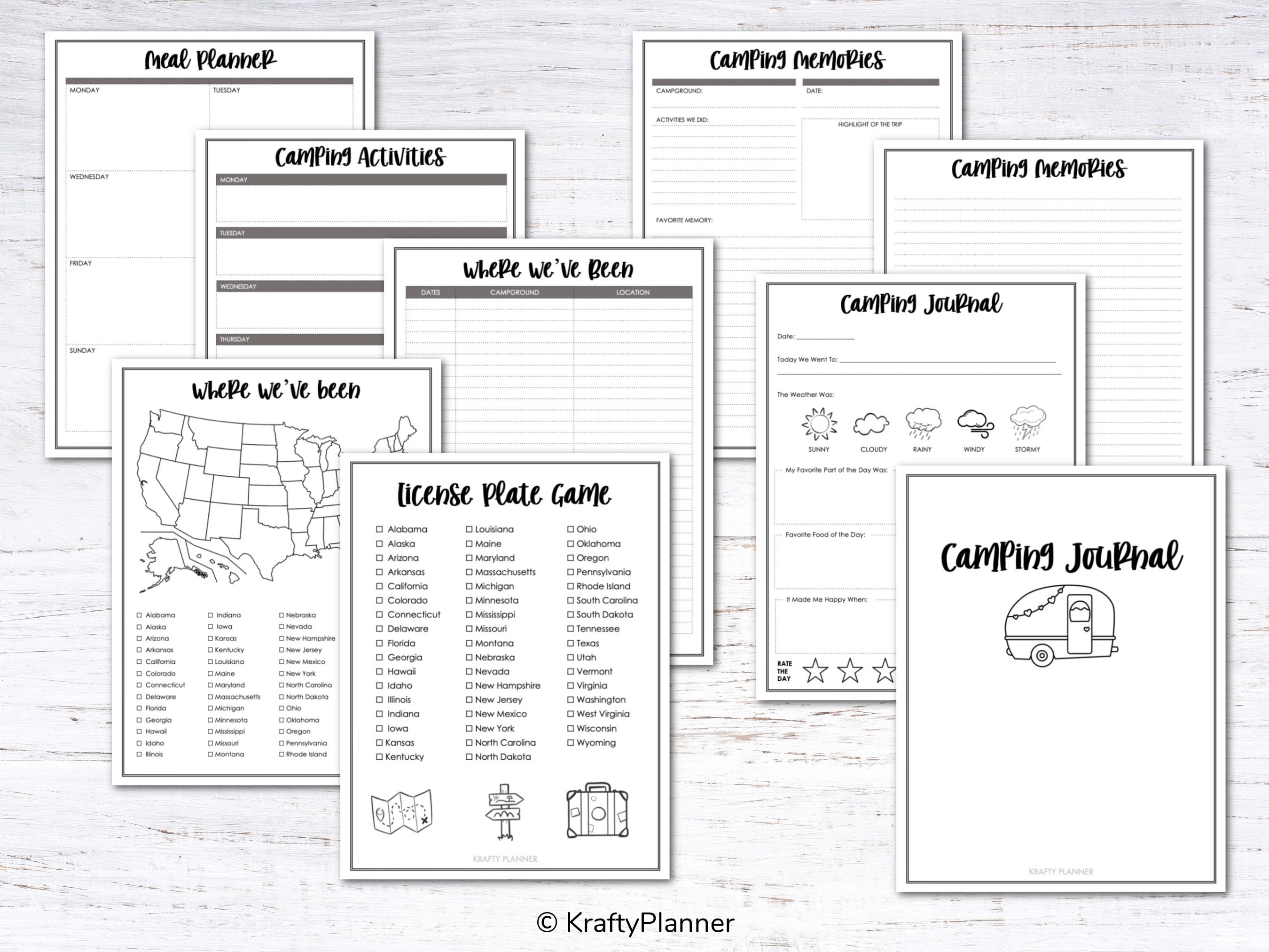 Camping Planner and Journal Black/white Camping Planner, Travel Journal ...