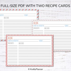 Recipe Cards - Instant Download - Red, Blue & Gray - Etsy